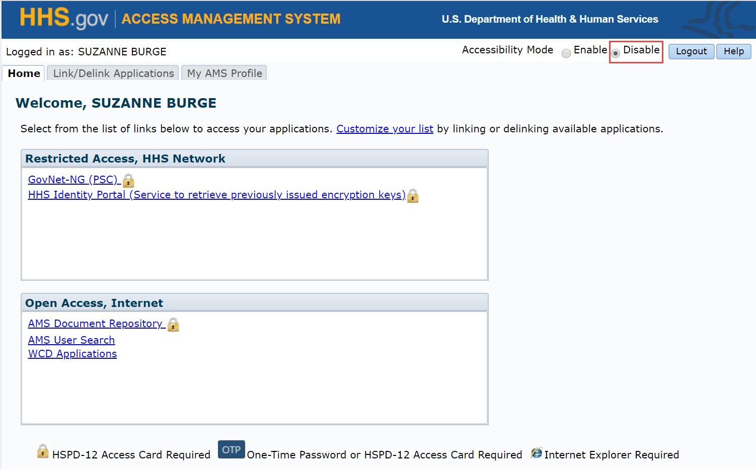 HHS AMS - How to Enable or Disable Accessibility Mode in AMS HHS AMS - How to Enable or Disable Accessibility Mode in AMS